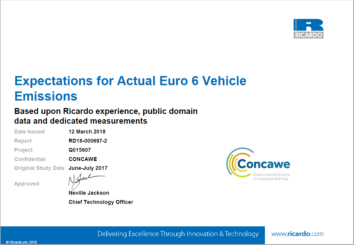 Expectations for Actual Euro 6 Vehicle Emissions - Concawe